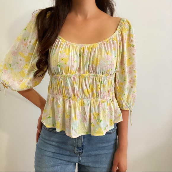 Sophie Rue | Tops | Sophie Rue Pastel Milkmaid Puff Sleeve Blouse Top ...